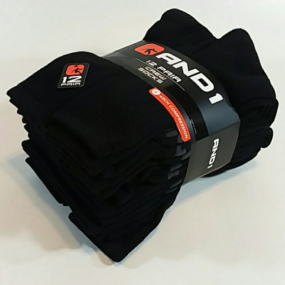 And1 | Underwear & Socks | 2 Pairs And1 Mens Black Crew Socks Size 6125 ...